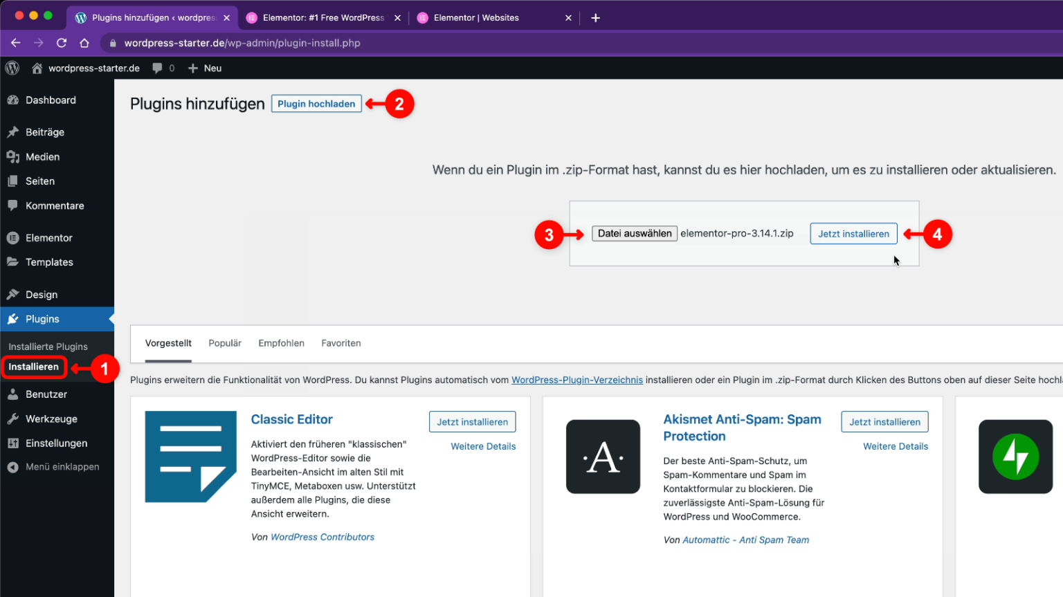 Elementor & Elementor Pro installieren und aktivieren - Elementor Deutsch